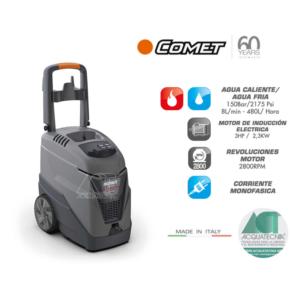 HIDROLAVADORA AGUA CALIENTE Y FRIA COMET ITALIANA PATRIOT 150 T.S